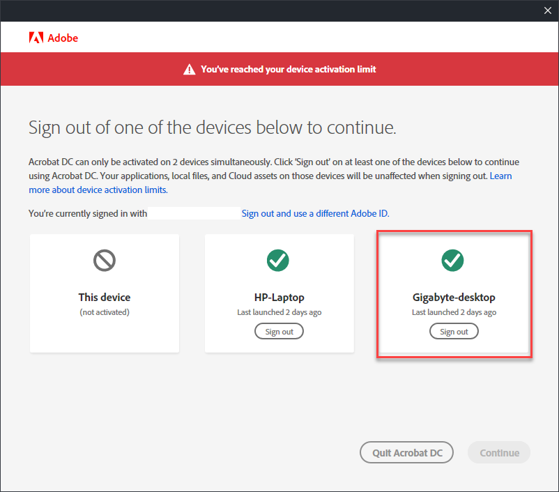 Device activation limit reached - Adobe Product Community - 11841271