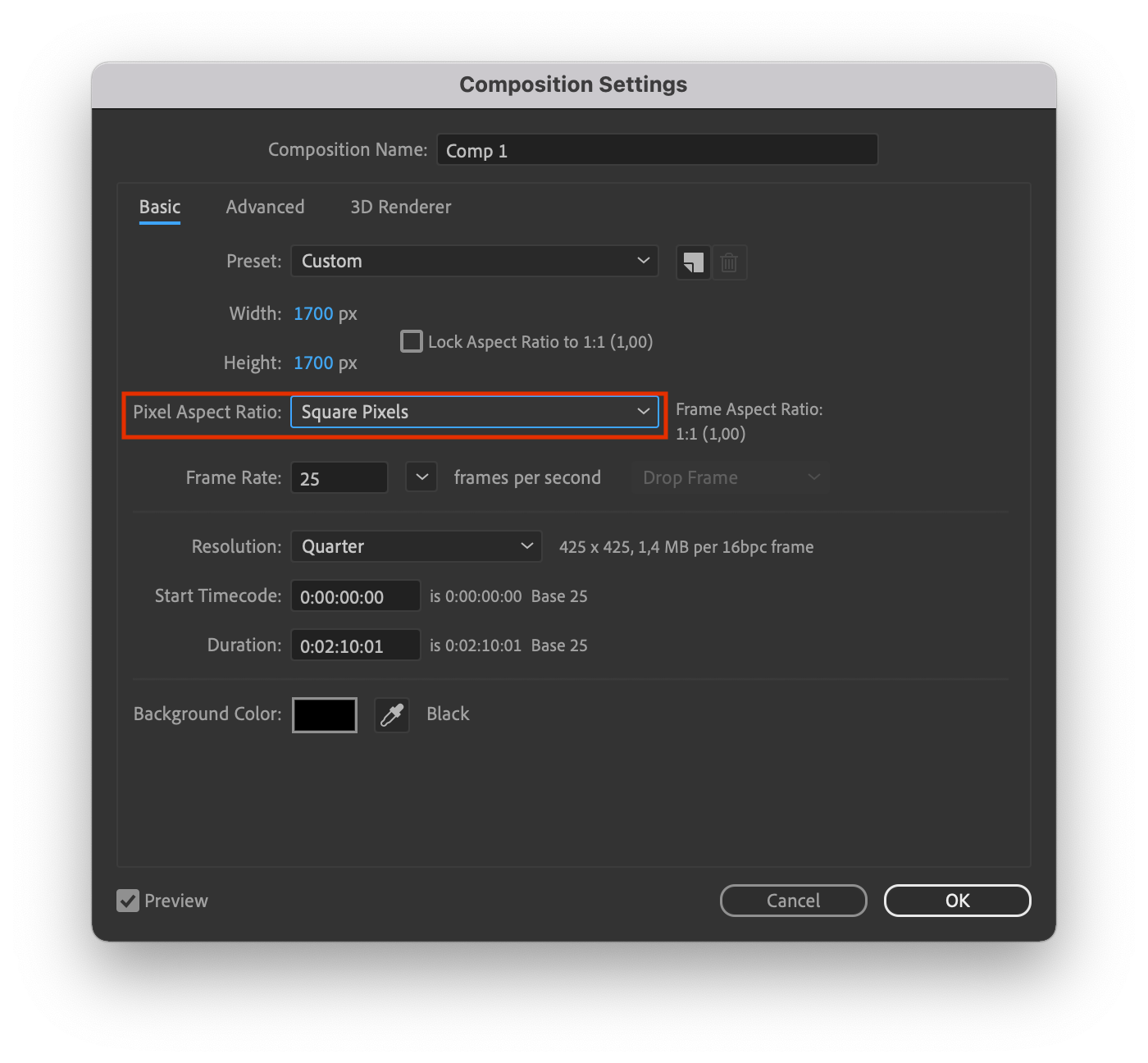 Composition size is created incorrectly - Adobe Community - 11952923