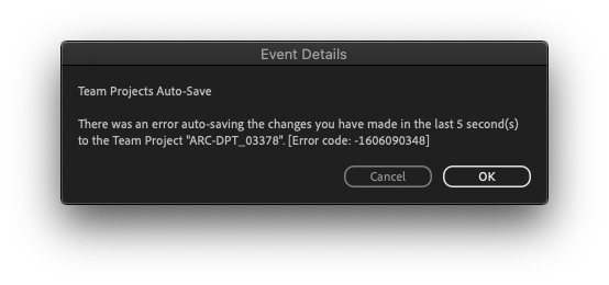 Solved: Team Project won't save - Adobe Product Community - 9001021