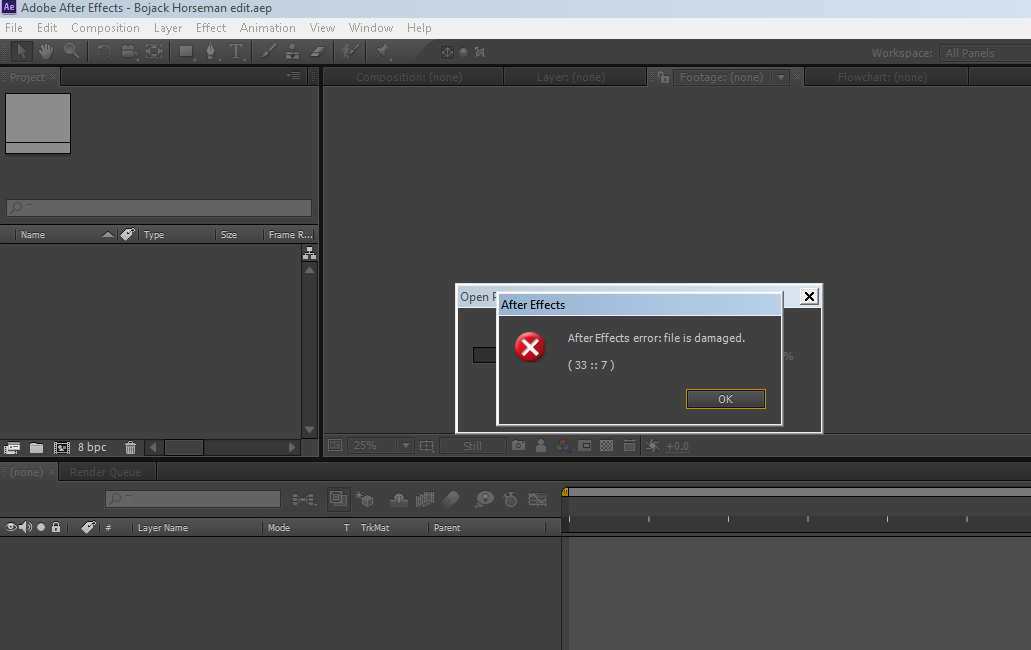 Solved: After effects error : file is damaged ( 33:7 ) - Adobe Product ...