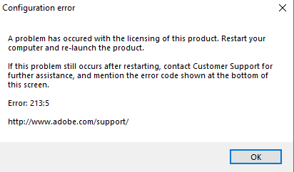 Error Code 213:5 - Adobe Community - 12049144