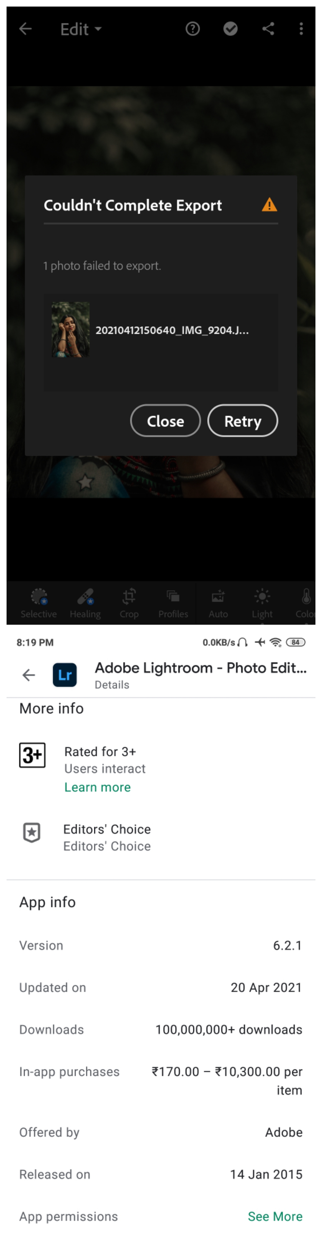 Cannot export from Lightroom mobile, error Export ... - Adobe Community - 12053790