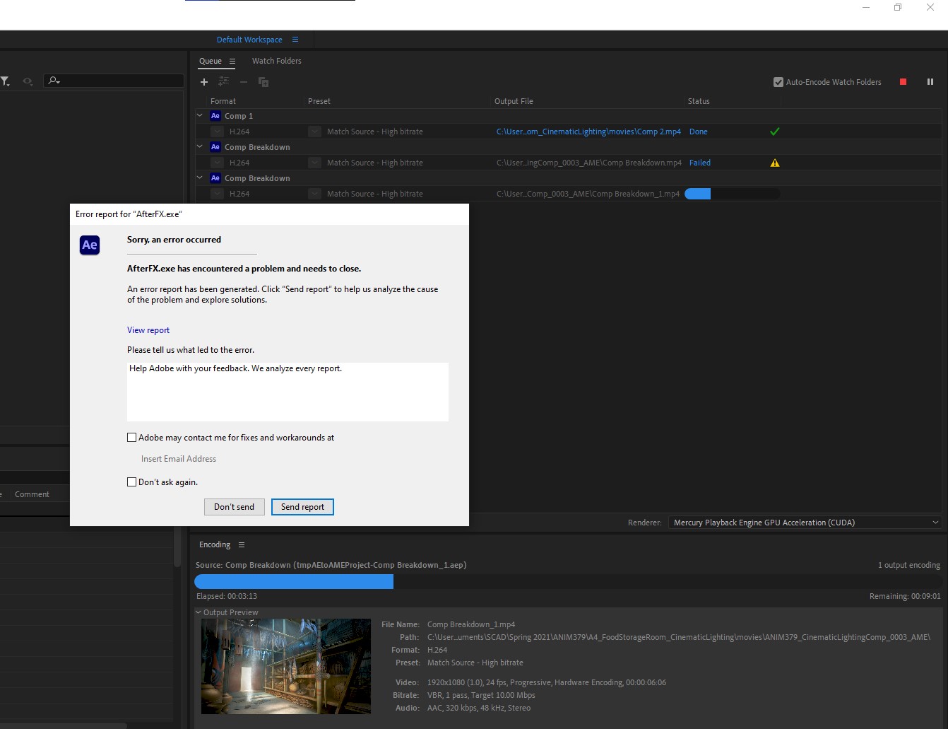 After Effects cannot cache playback and Media Enco... - Adobe Product Community - 12080981