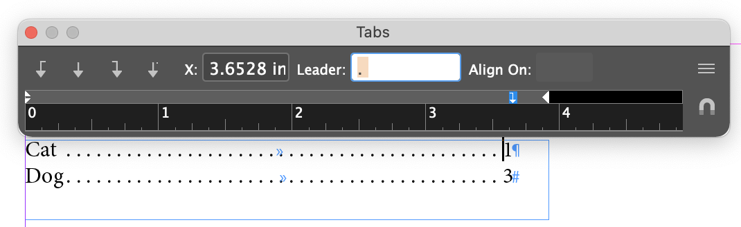 Solved: Tab Leaders - Adobe Community - 12082071