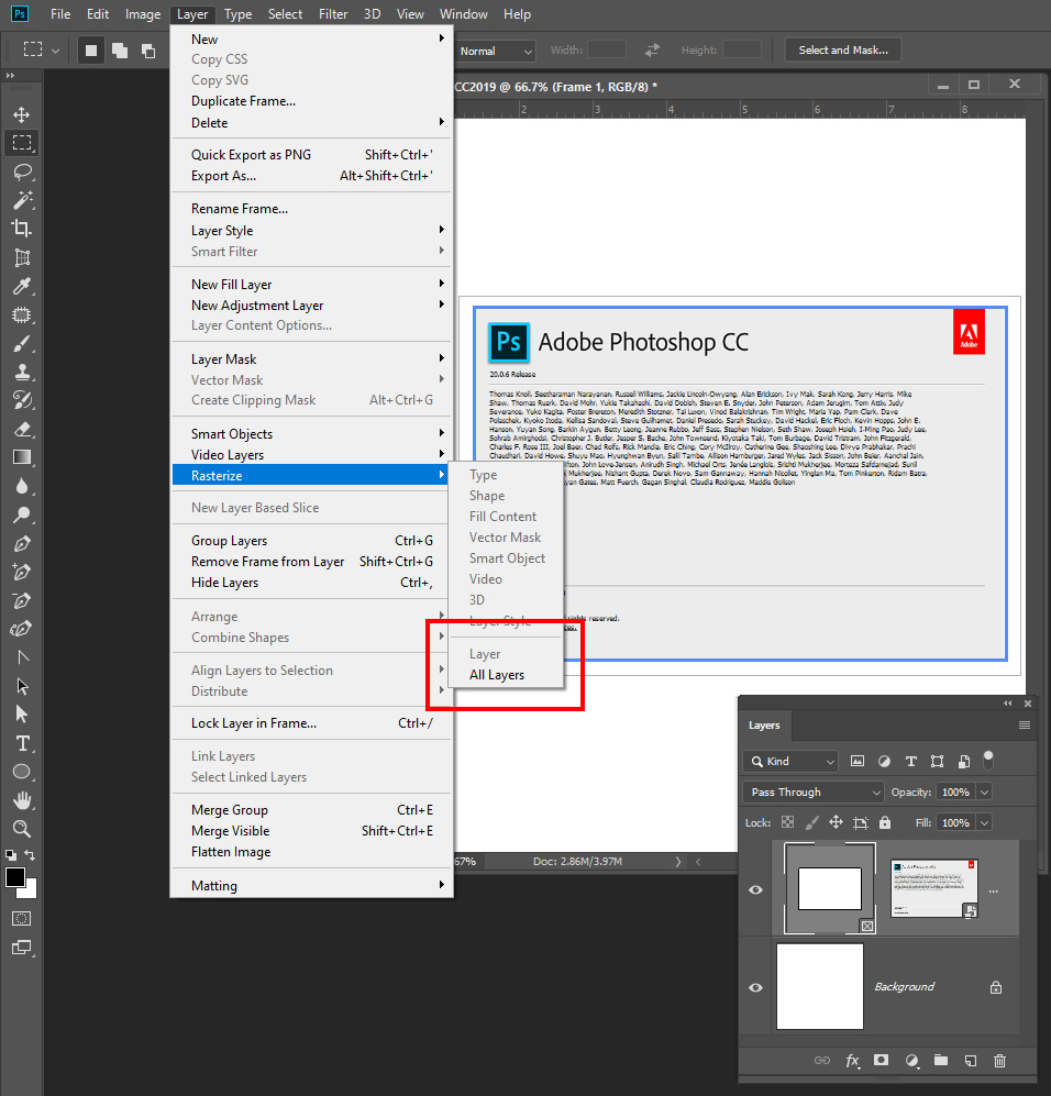 Solved: Rasterizing a smart object inside a frame - Photos... - Adobe ...