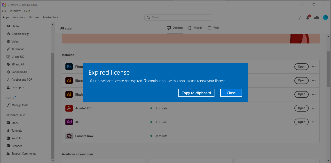 Adobe XD: Error Code - Your developer license has ... - Adobe Community ...