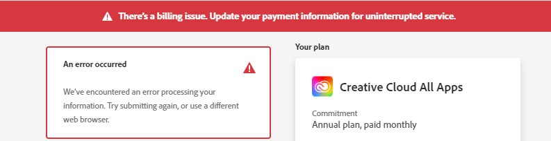 ''Something went wrong'' when trying to update pay... - Adobe Community ...