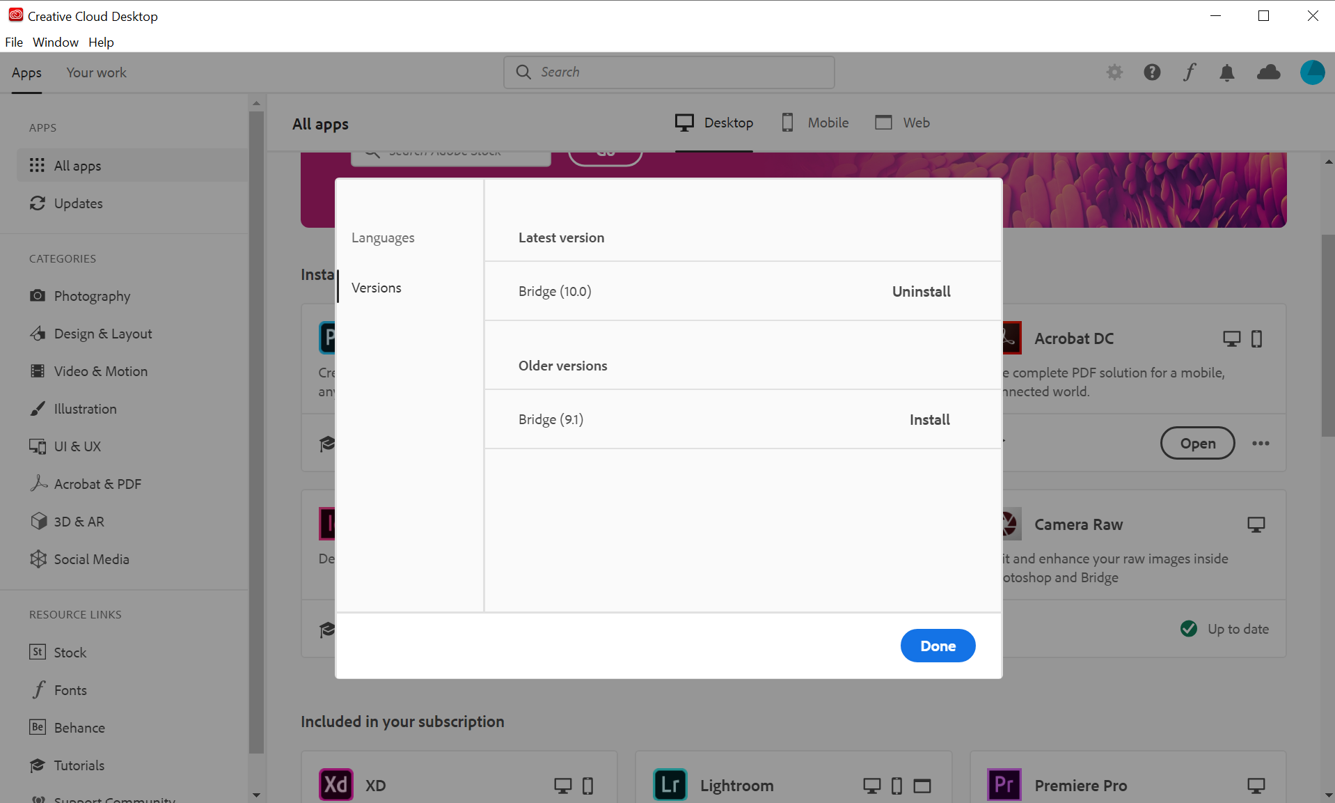 Re-enable Adobe Bridge 2018 in the older versions ... - Adobe Product ...