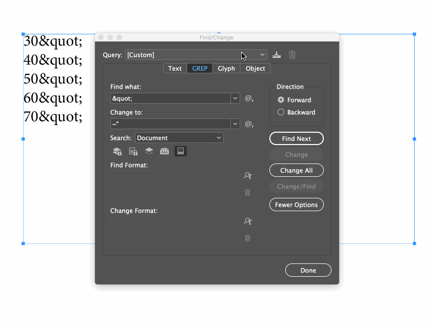 Find/replace text with the inches symbol - Adobe Product Community ...