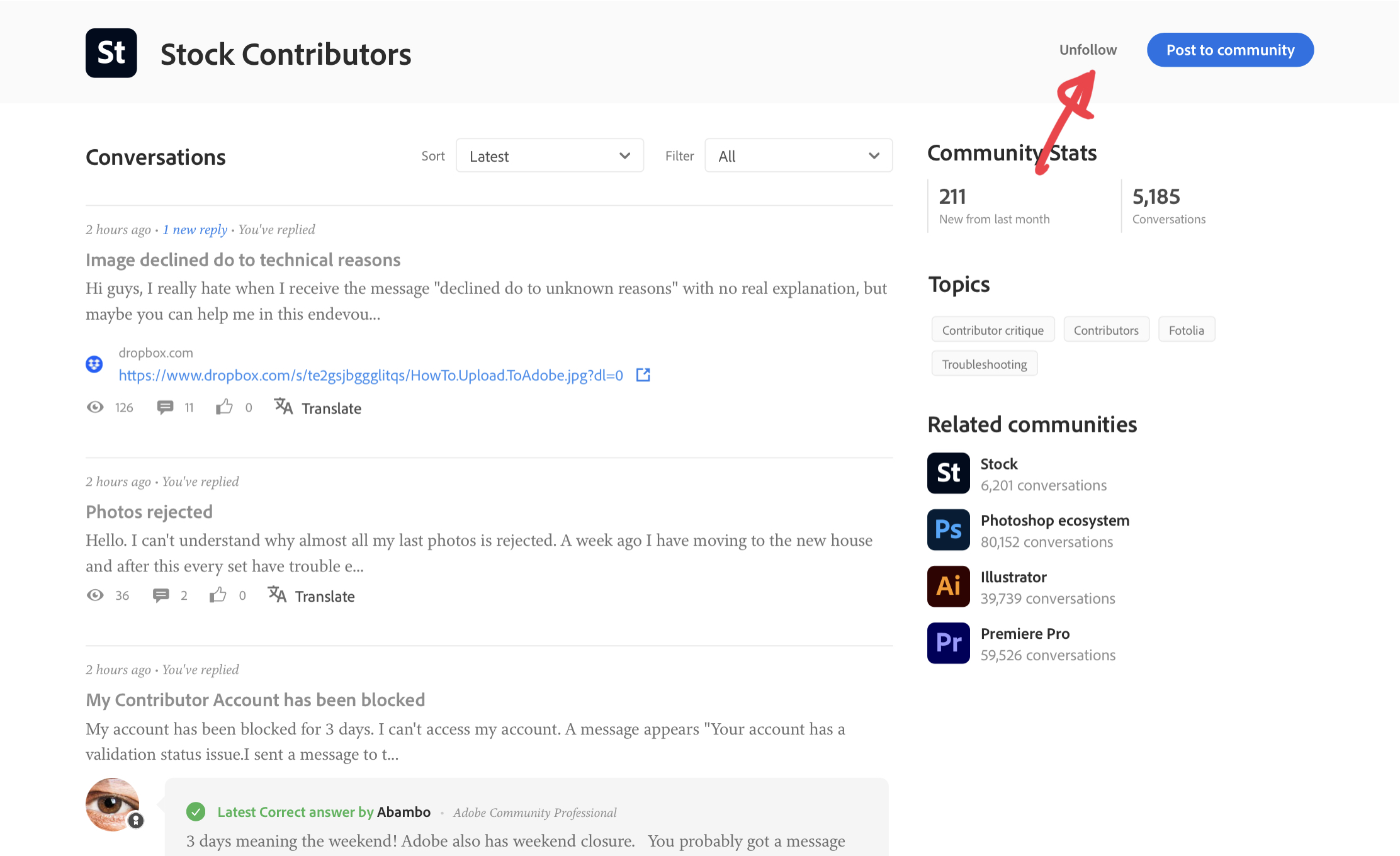 How to unfollow [Was: Photos rejected (branched &... - Adobe Community ...