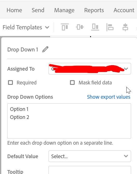 Form field template: drop down option selection ap... - Adobe Product ...