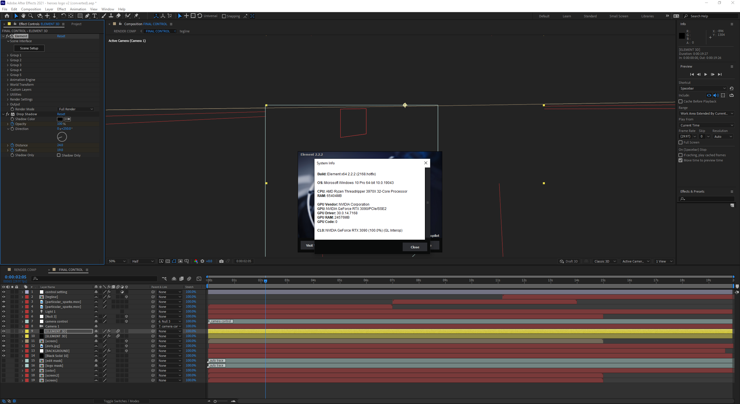 After Effects 2021 crashes with Element 3D templat... - Adobe Community ...