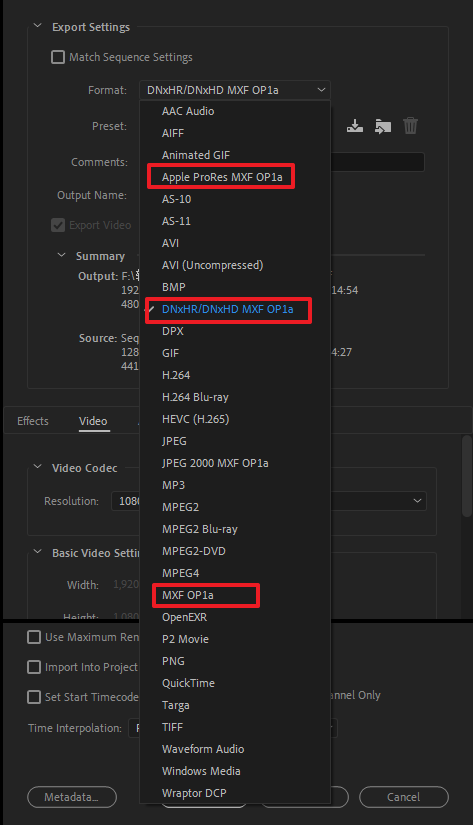 Solved: What's the difference between "Apple ProRes MXF OP... - Adobe ...