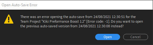Open Auto-Save Error - Team Project - Error Code: ... - Adobe Community ...