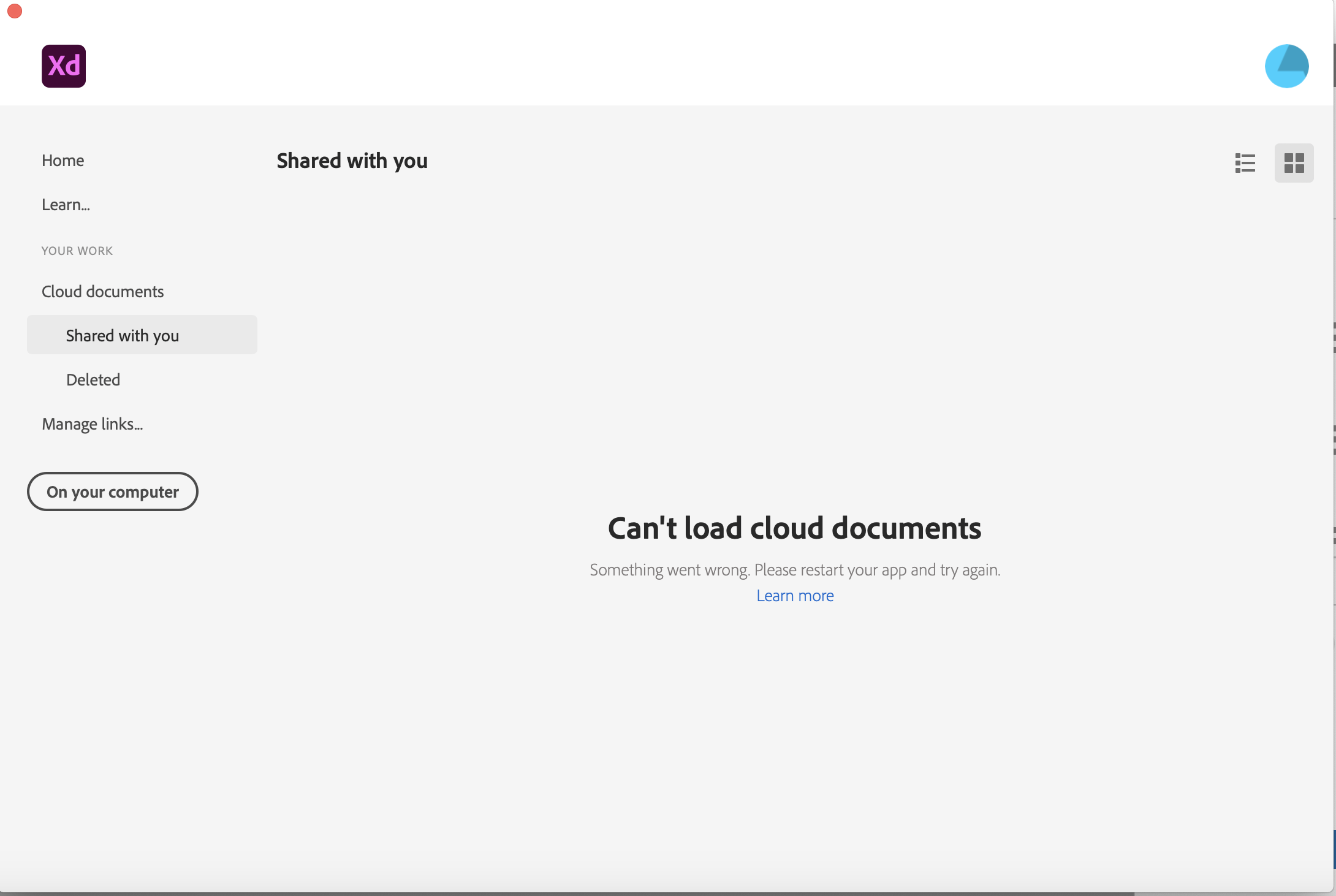 Adobe Xd Ver 440x Unable To Load Cloud Documents Adobe Support Community 12400720 