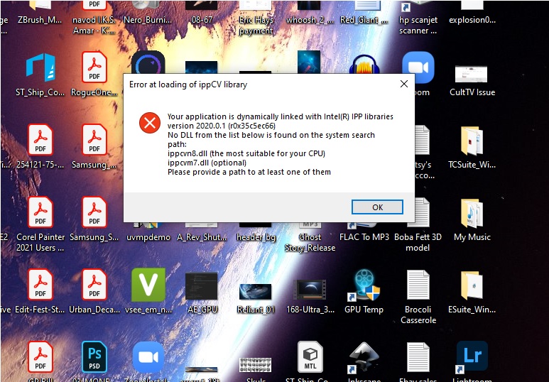 P: Error at loading of ippCV library - Adobe Product Community - 12420457