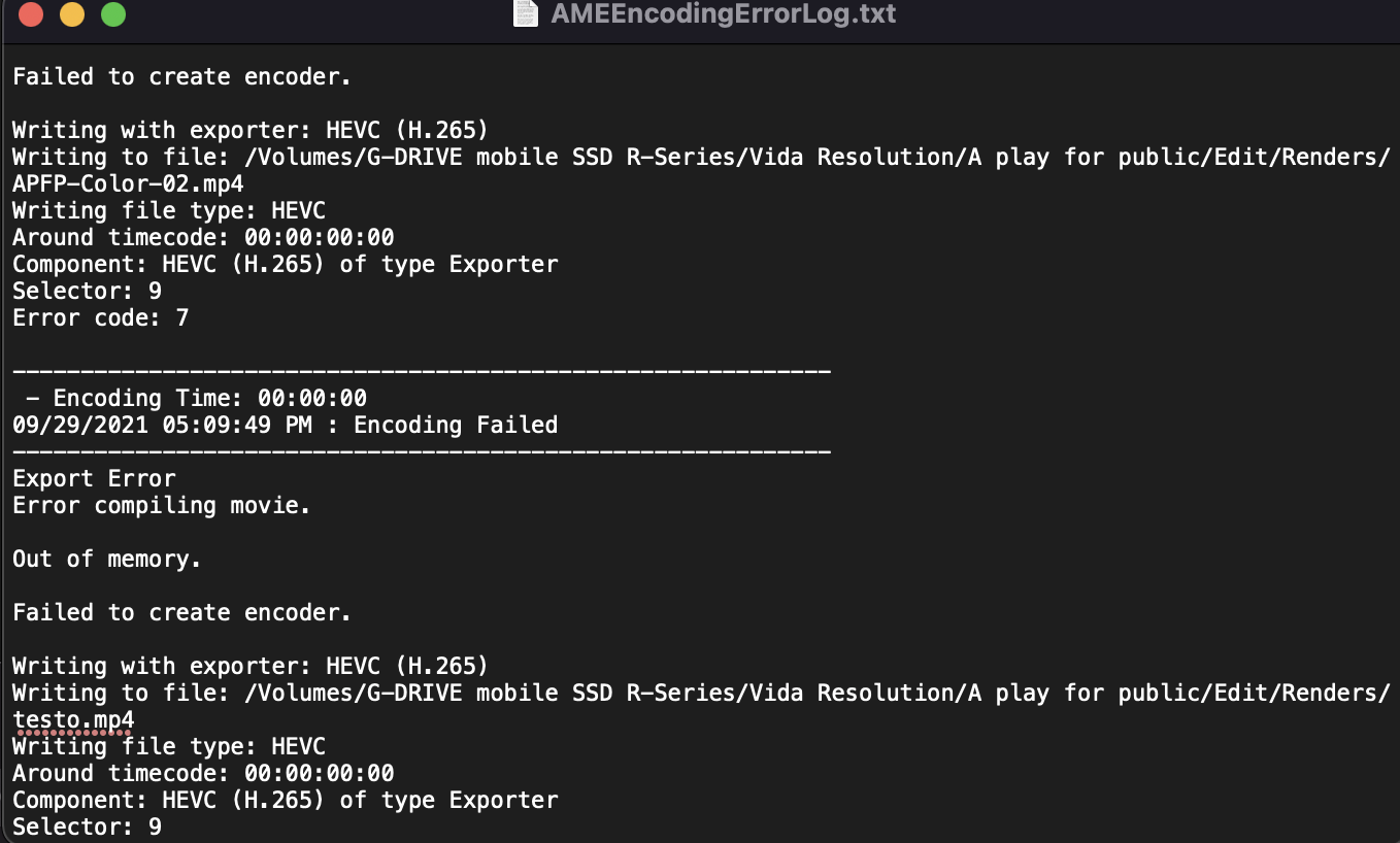 AME Encoding Error Log.txt Out of memory - Adobe Community - 12429020