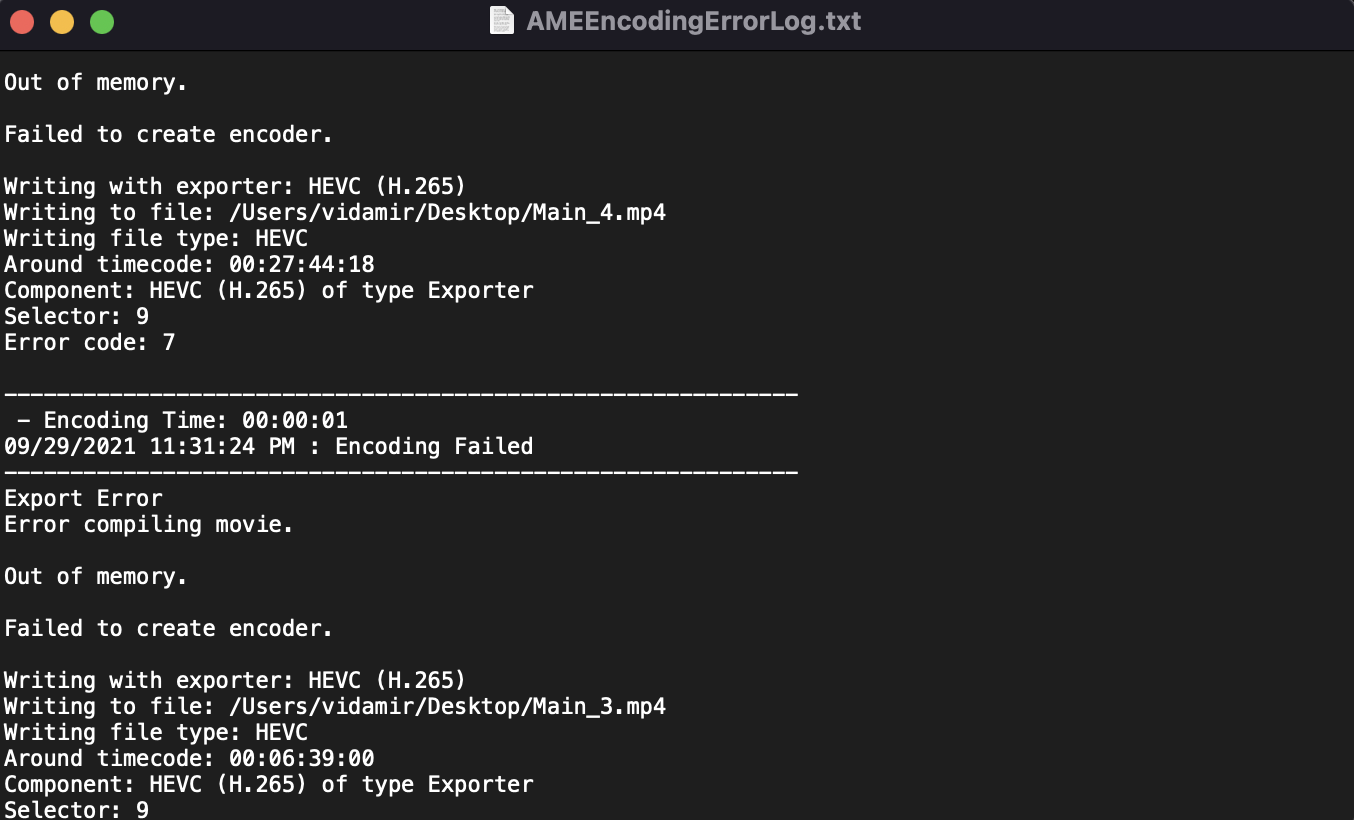 AME Encoding Error Log.txt Out of memory - Adobe Community - 12429020