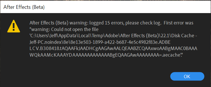 Disk Cache errors - Adobe Community - 12467587