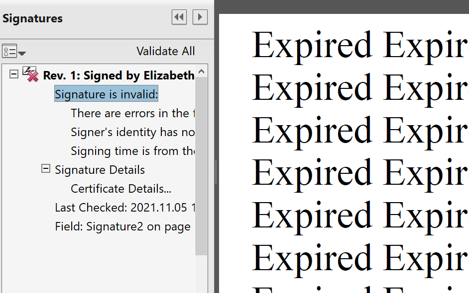 Signed Document, PDF Contents show Expired! - Adobe Product Community ...