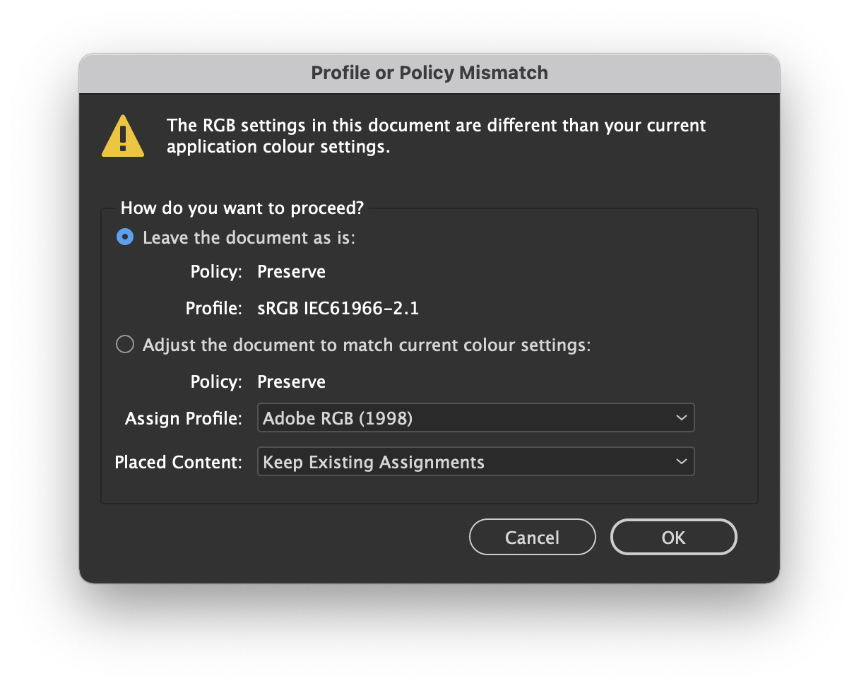 Solved: InDesign 2022 profile warnings on opening missing - Adobe ...