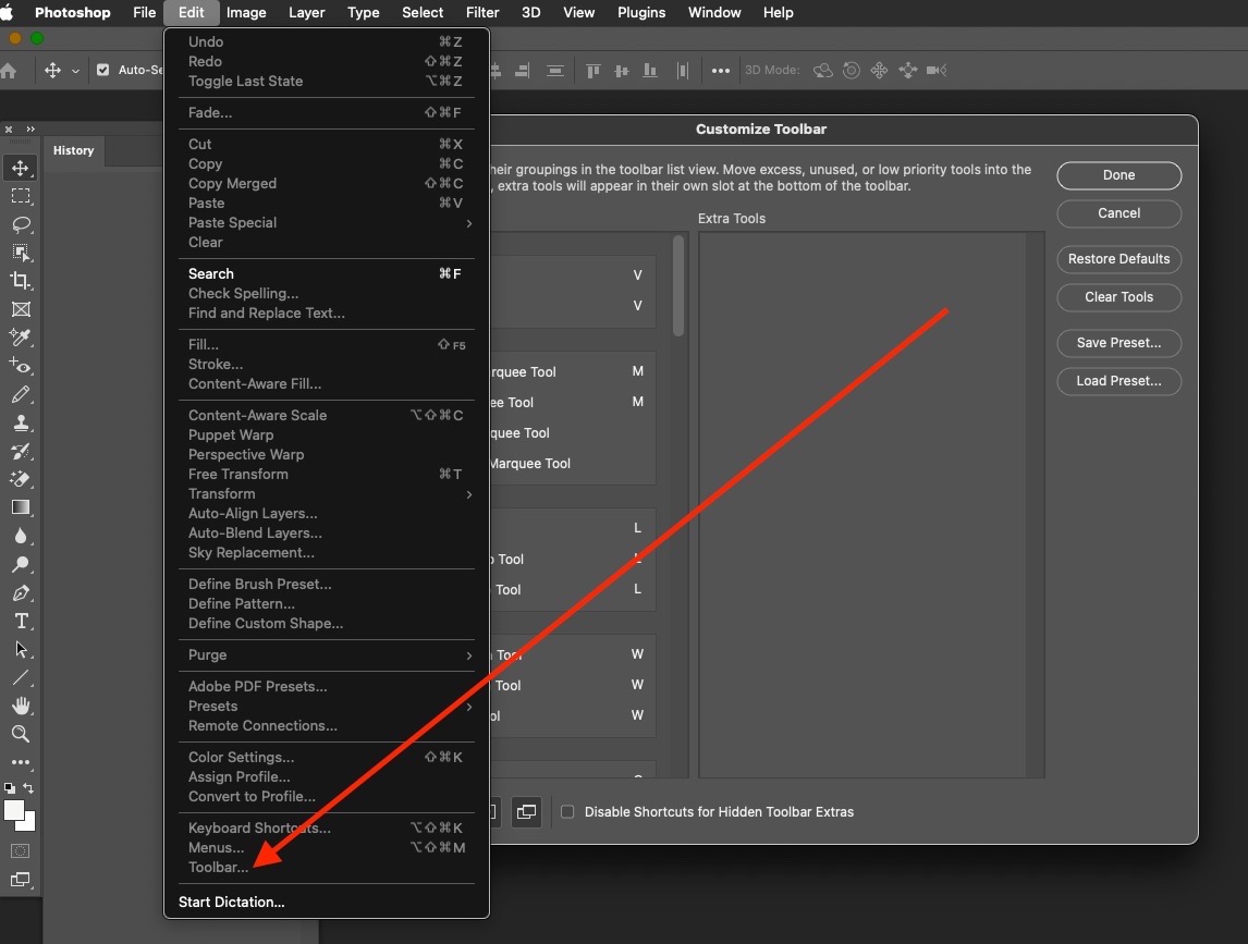 Solved: Customize Toolbar dialog box is missing in photosh... - Adobe ...