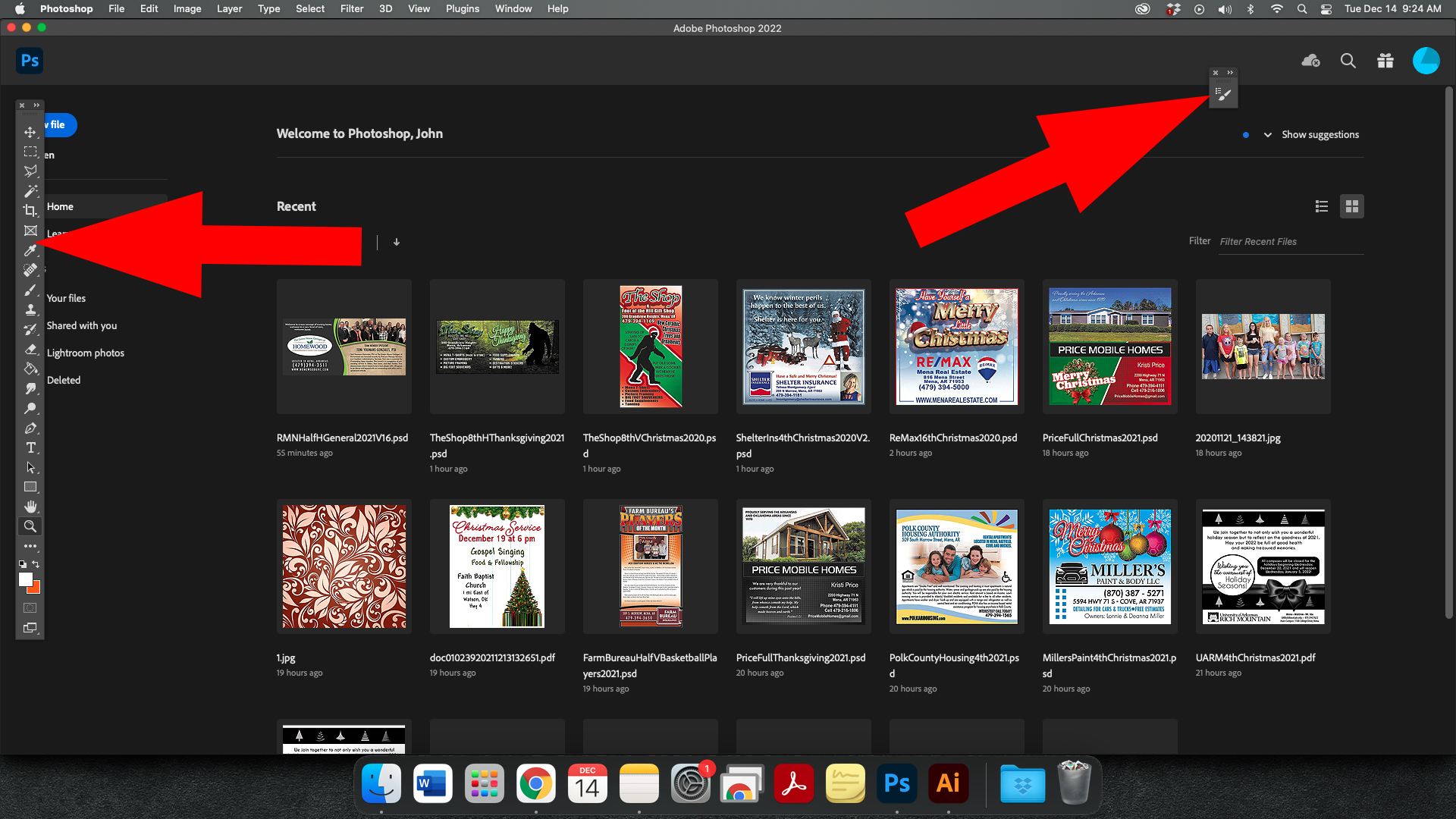 Toolsbars on Recent Files Screen - Adobe Community - 12593503