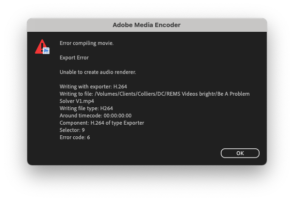 Unable to create audio renderer when trying to exp... - Adobe Community ...