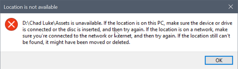 Solved: Getting a "Location is not available" error when a... - Adobe ...