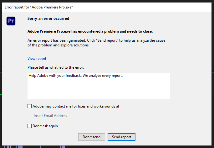 Premiere pro has encountered a problem and needs t... - Adobe Support ...