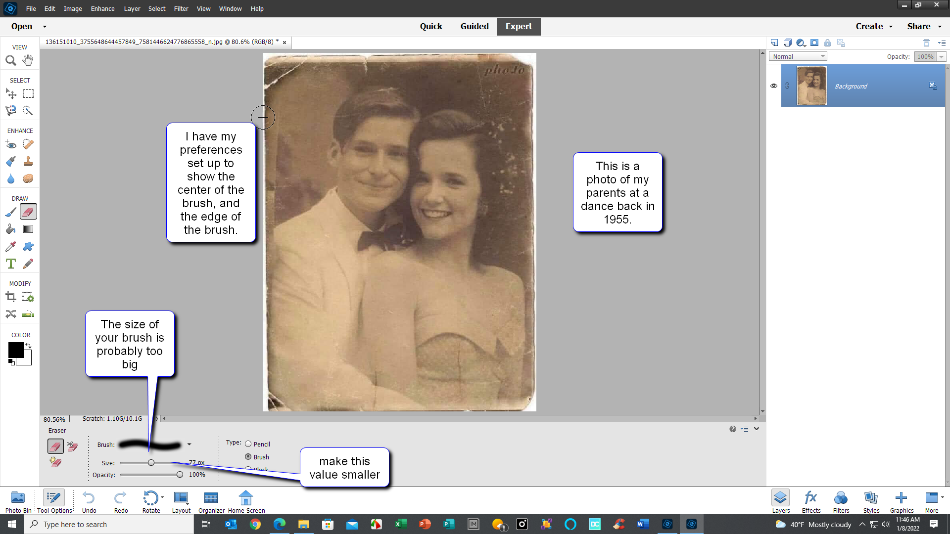 eraser tool erasing too much/widely in ps elements... - Adobe Community ...