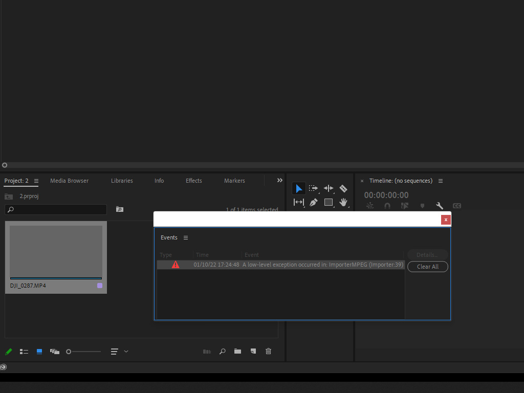 A low-level exception occurred in: ImporterMPEG (I... - Adobe Community ...