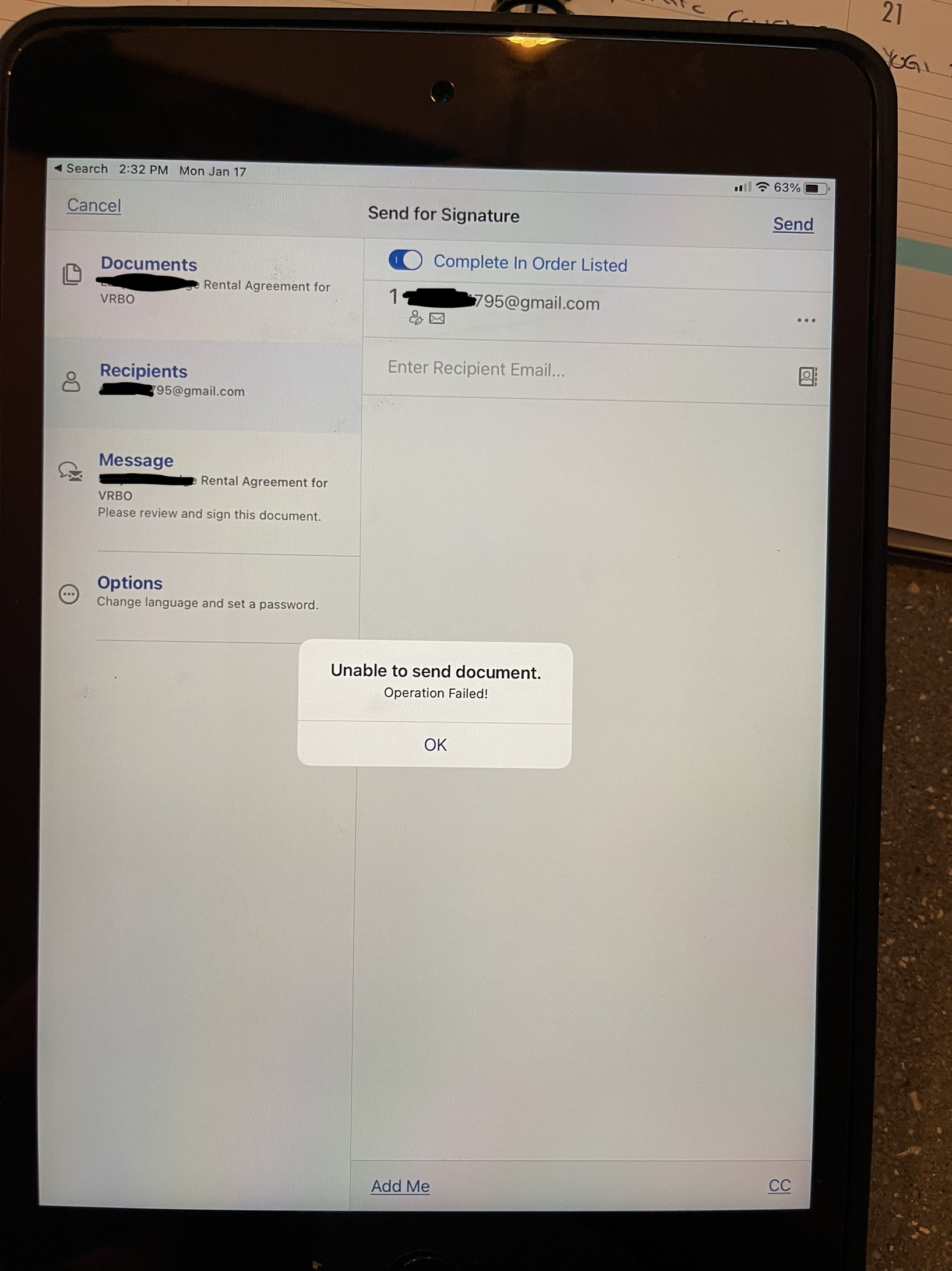 Unable to Send Document - Operation Failed! - Adobe Product Community ...