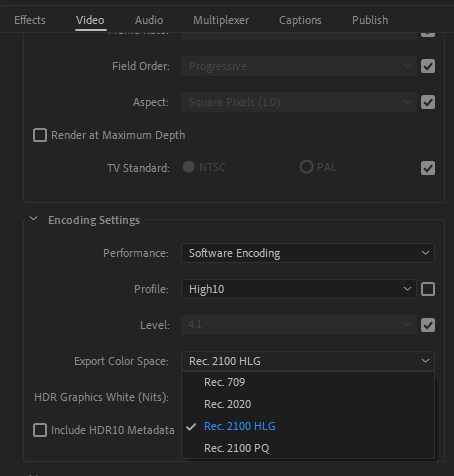 Premiere Pro Rec.2100 HLG exporting over-exposed c... - Adobe Product ...