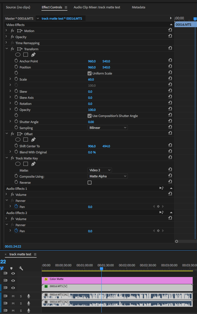 Solved: Track Matte Key applied to video not equal to sequ... - Adobe ...