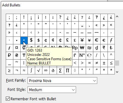 Add Bullet Characters not compliant - Adobe Community - 12696523
