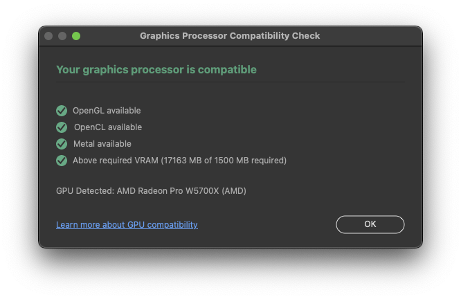 Mac Pro 2019, W5700x, OpenCL not working. - Adobe Product Community ...