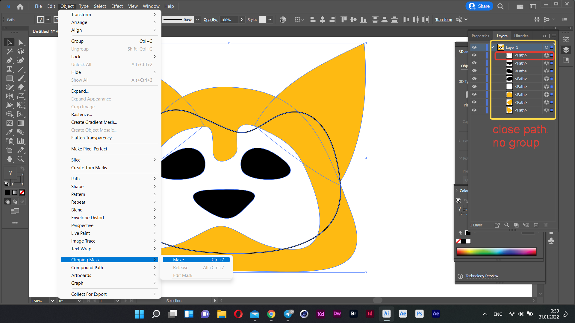 Making a path as a clipping mask - Adobe Support Community - 12716533