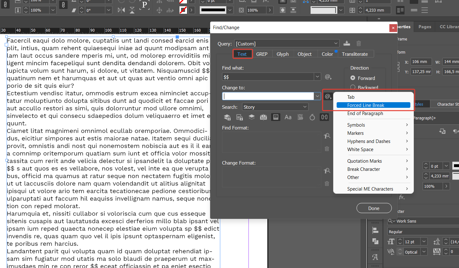 Solved: Find/Change to add line break (newbie) - Adobe Community - 12840196