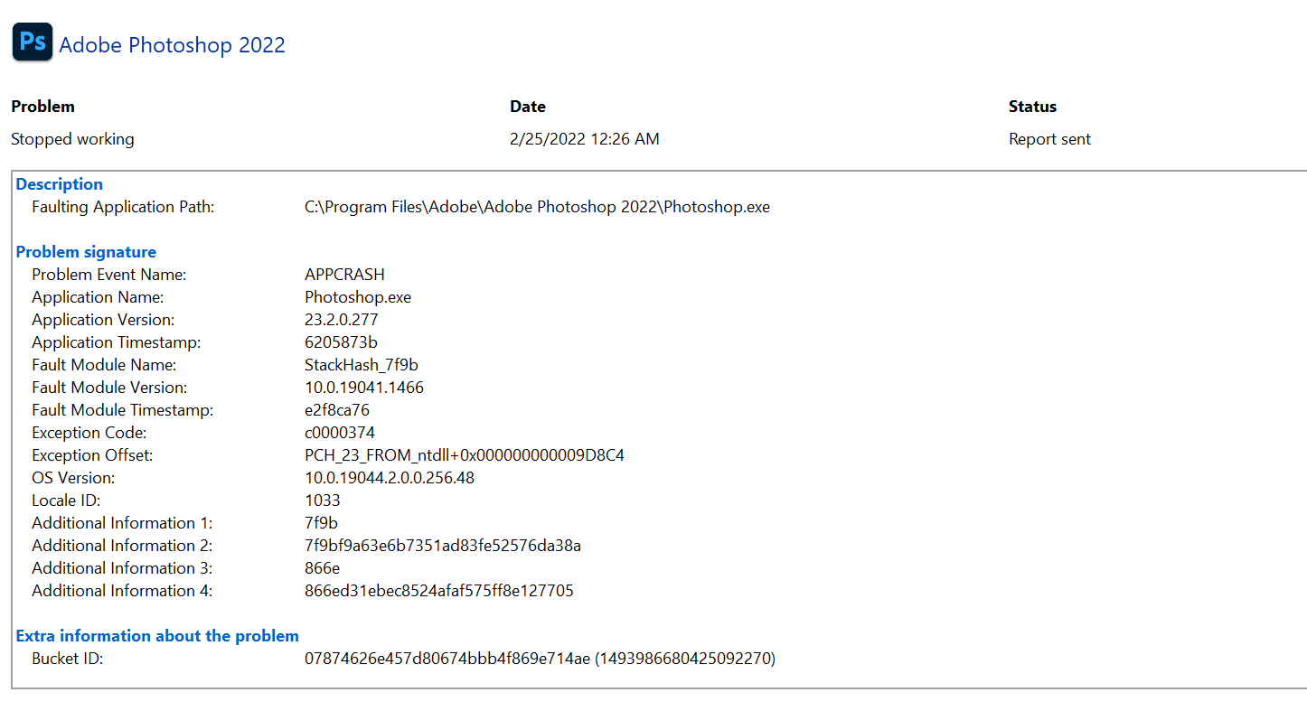 P: Crash in ML/stack corruption - Windows - Adobe Community - 12808885