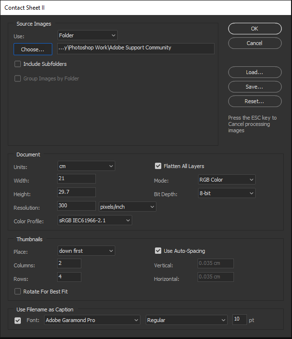 Contact Sheet II - Proof sheets in photoshop - Adobe Community - 12846227