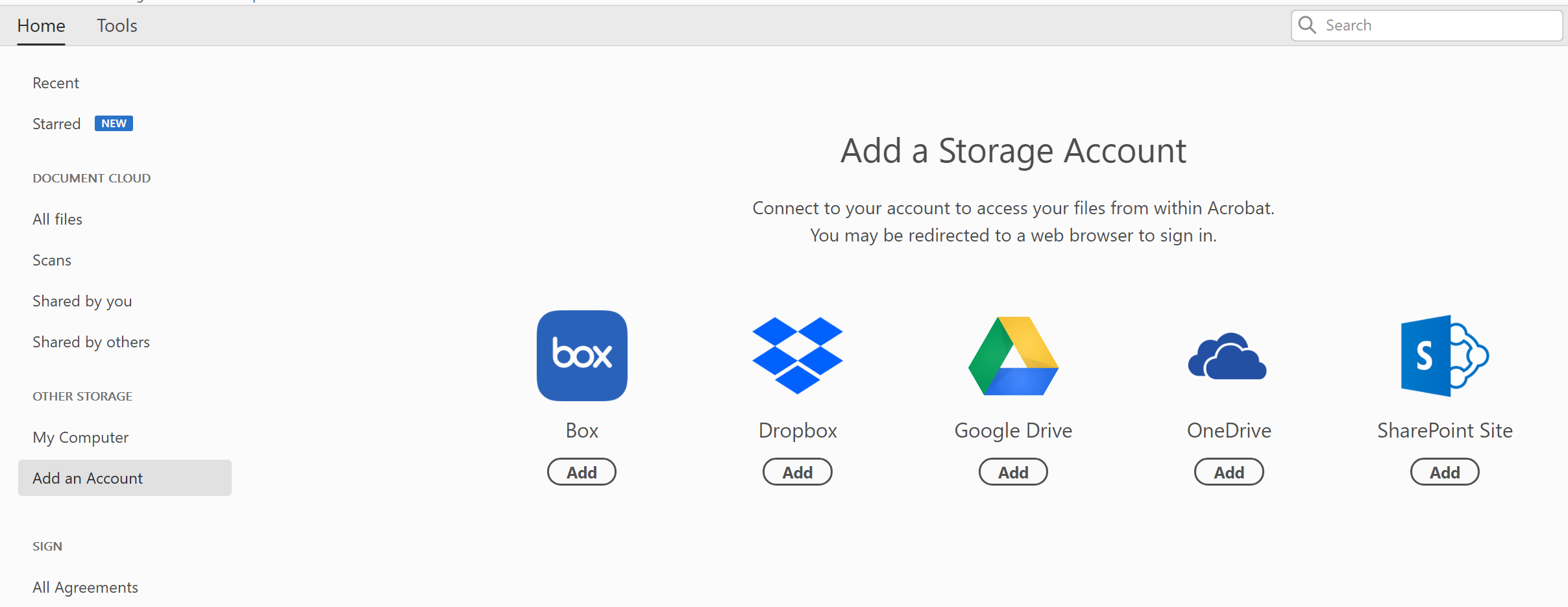 adobe acrobat reader no "add an account" option - Adobe Product ...