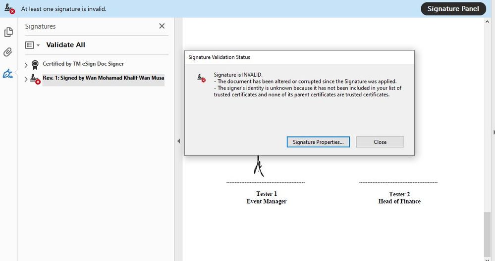 Validate Digital Signature : error " At least one ... - Adobe Product ...