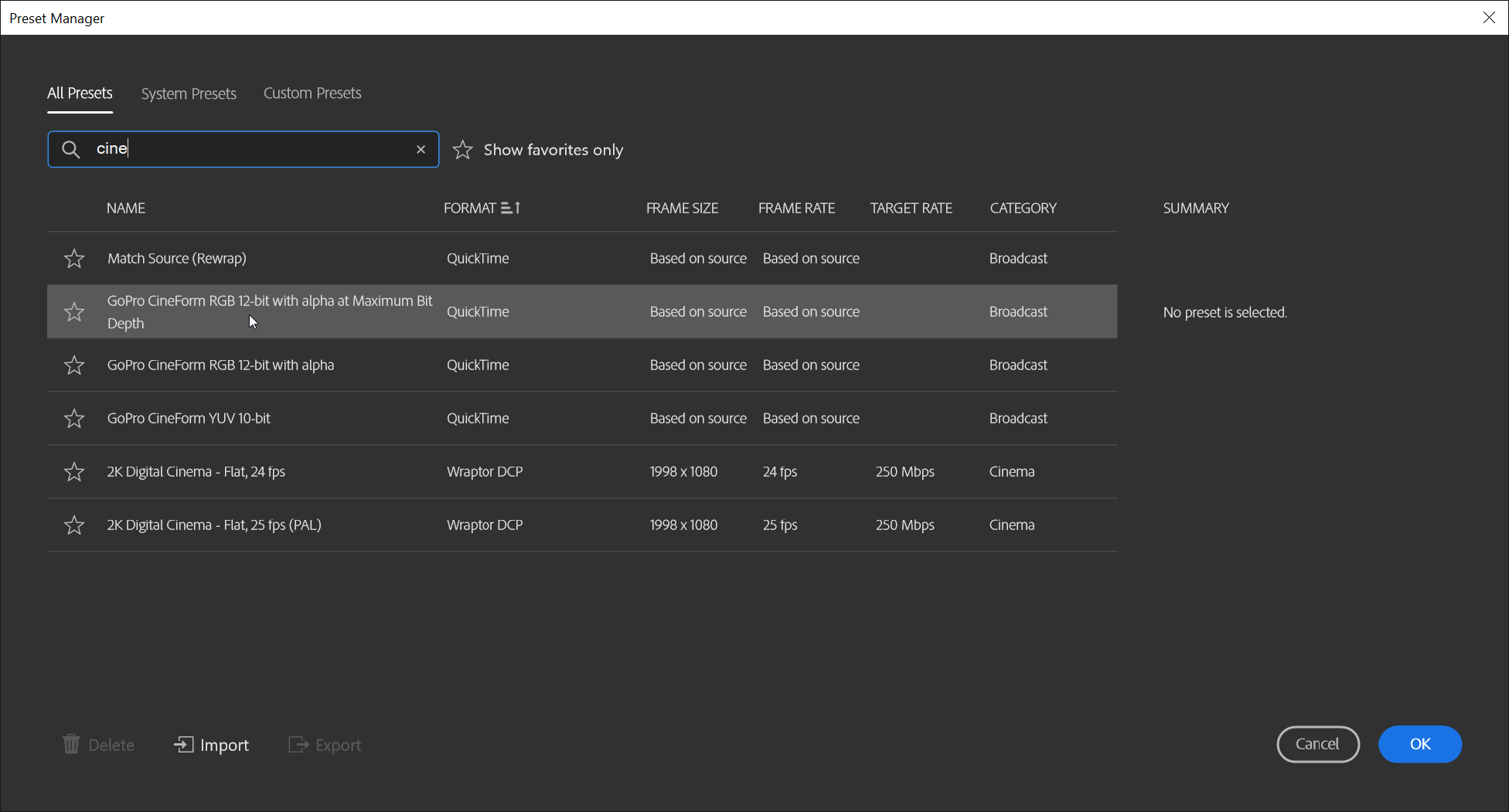 Gopro CineForm RGB 12-Bit with Alpha At Maximum Bi... - Adobe Product ...
