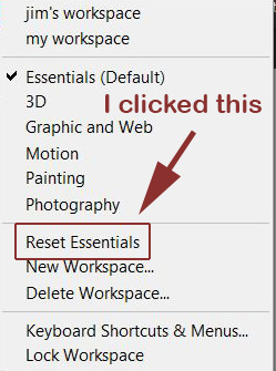 Solved: Can't have both Menus and Workspace - Adobe Product Community - 10608789