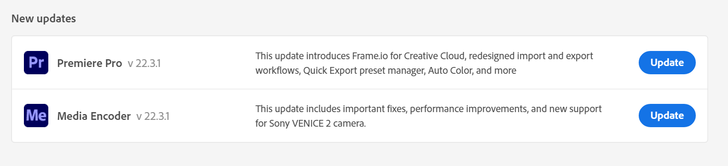 Premiere and Media Encoder 22.3.1 Updates Availabl... - Adobe Community ...