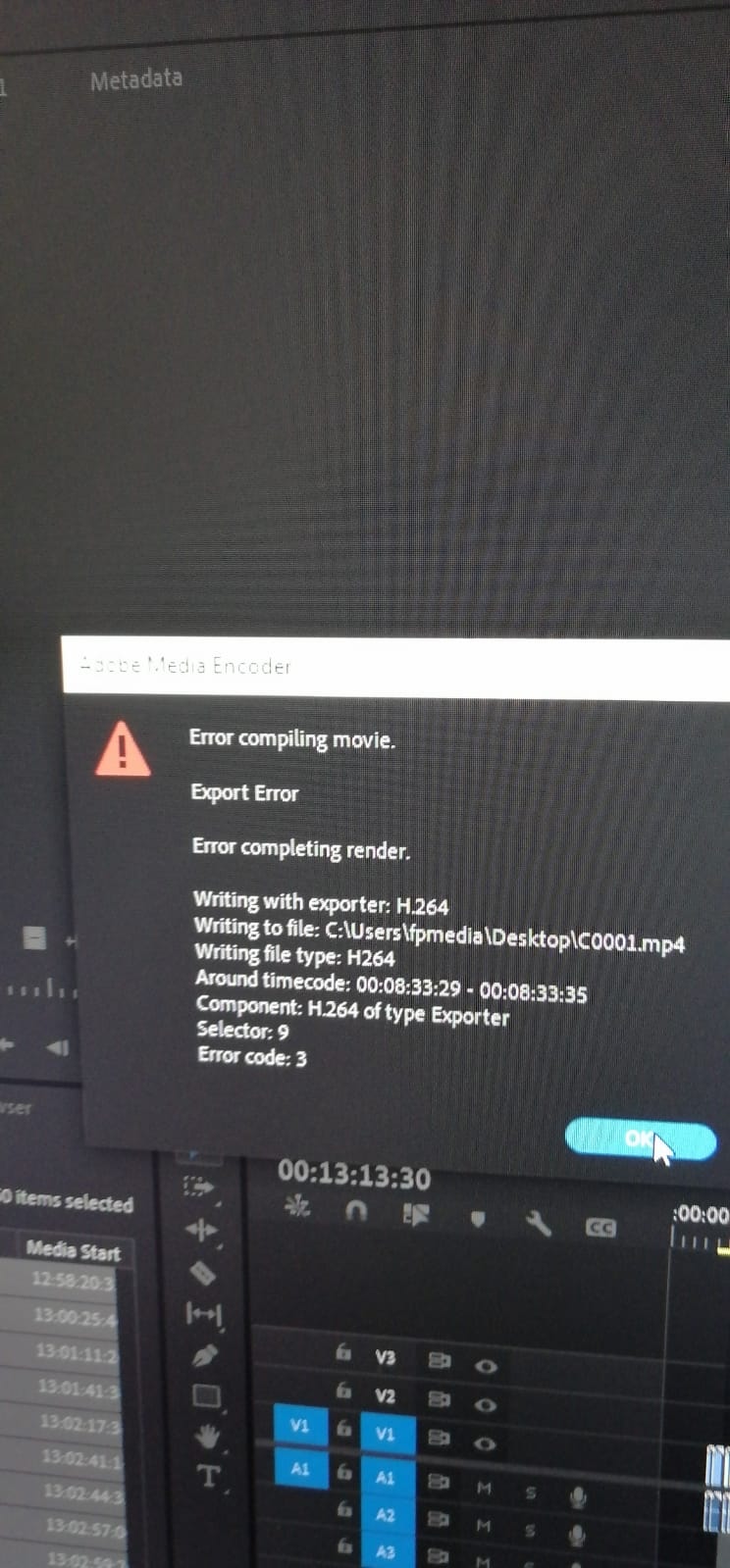 Expot Error Error code 3 - Adobe Community - 12904516