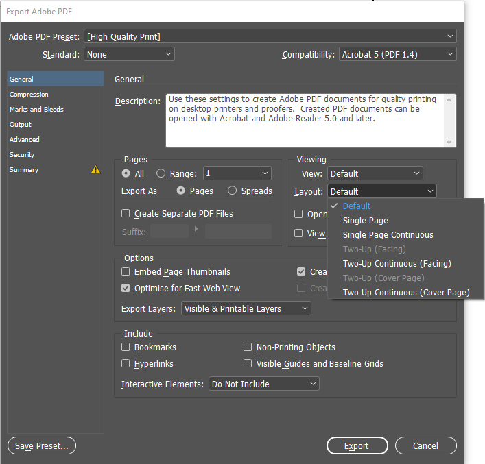 Indesign PDF Export - Two Up options missing - Adobe Product Community ...