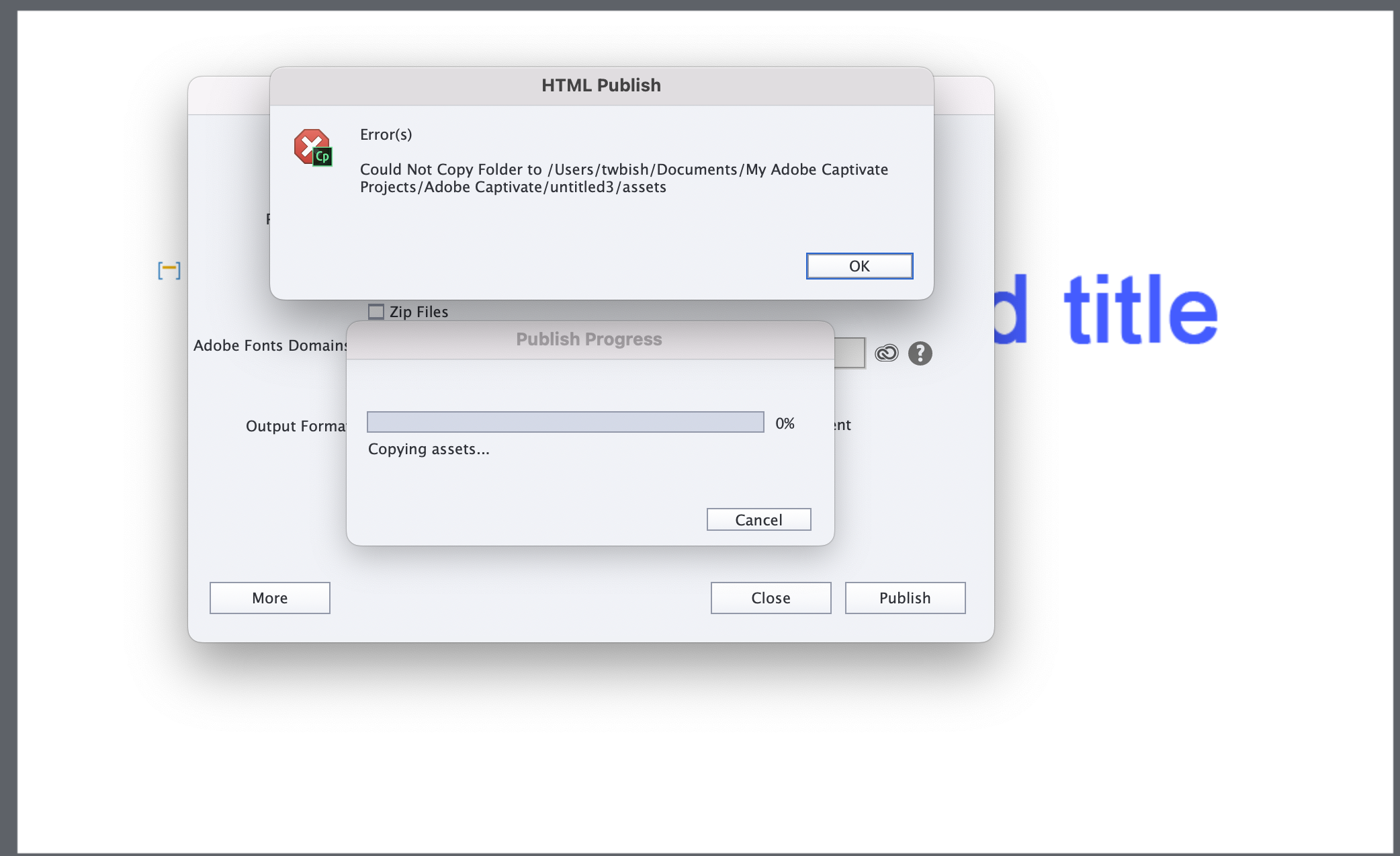 Internal Error and Publish Failed - Adobe Product Community - 10179583