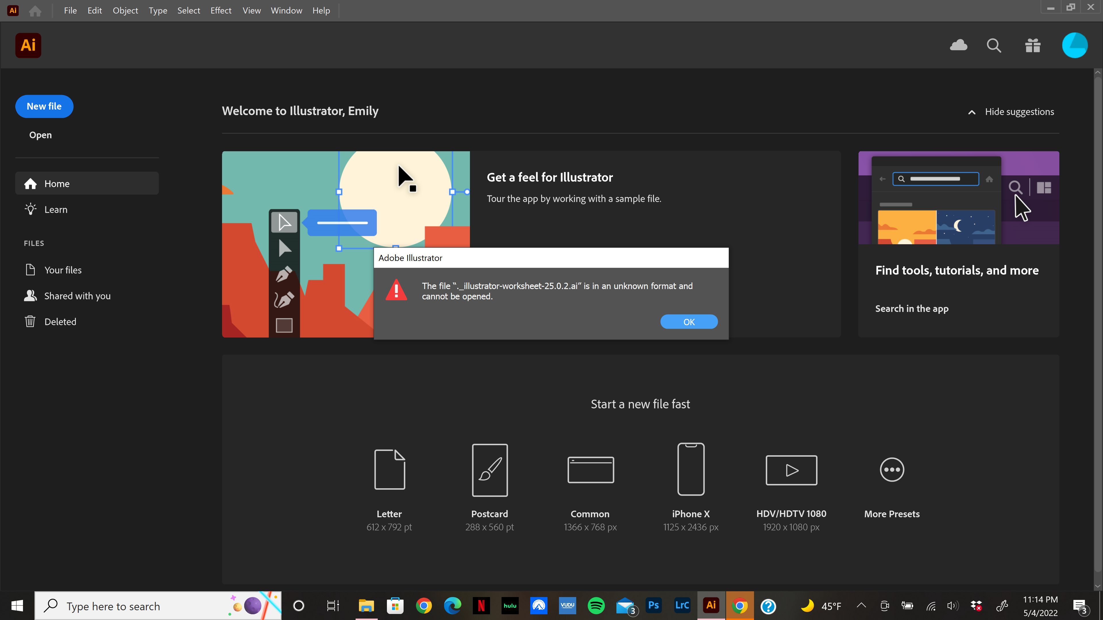 Illustrator not opening AI file for being in an "u... - Adobe Product ...